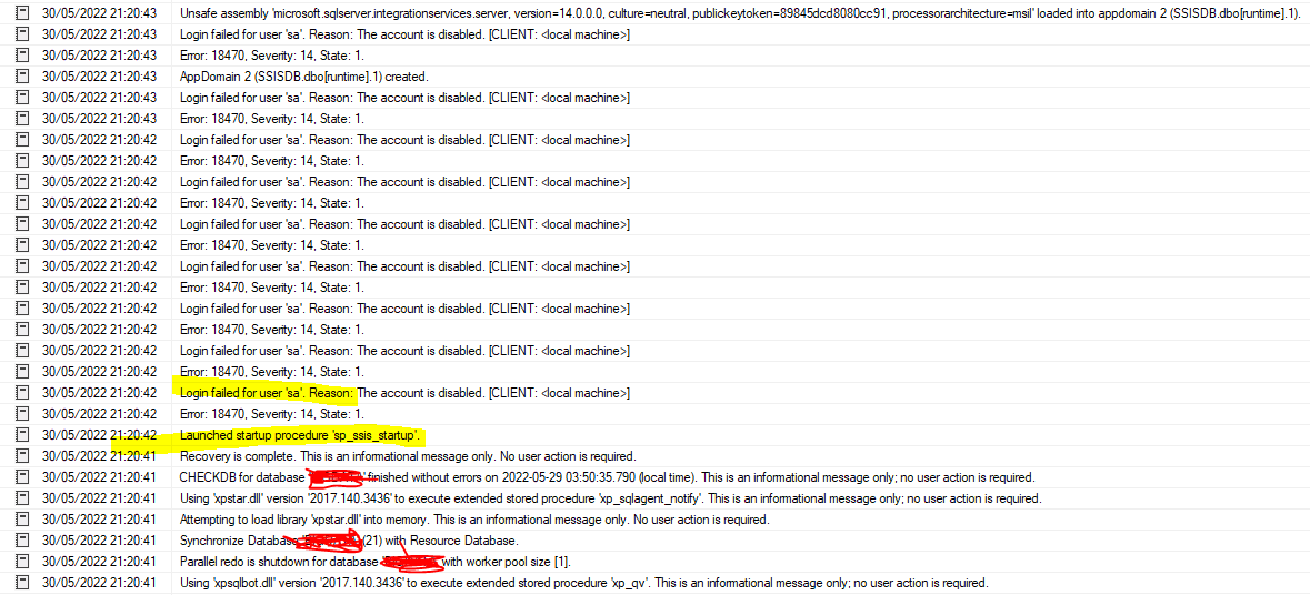 After restart SQL instance sa disabled error - Microsoft Q&A