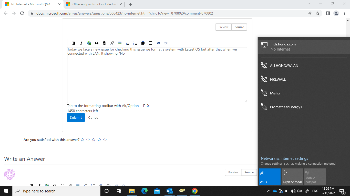 No Internet - Microsoft Q&A