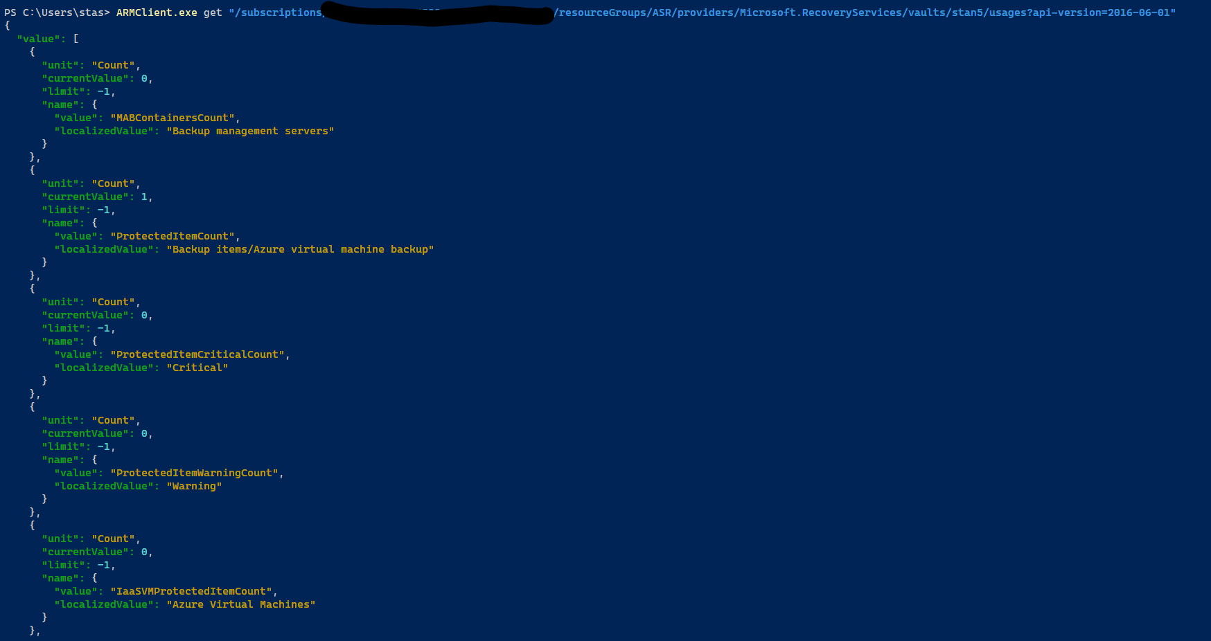 Get the Azure Recovery Vault Size via the Azure REST API or PowerShell - Microsoft Q&A