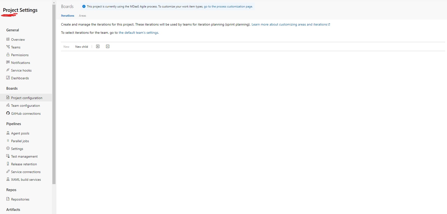 Project Configuration Cannot Show Iteration And Area Under Project Setting Microsoft Qanda