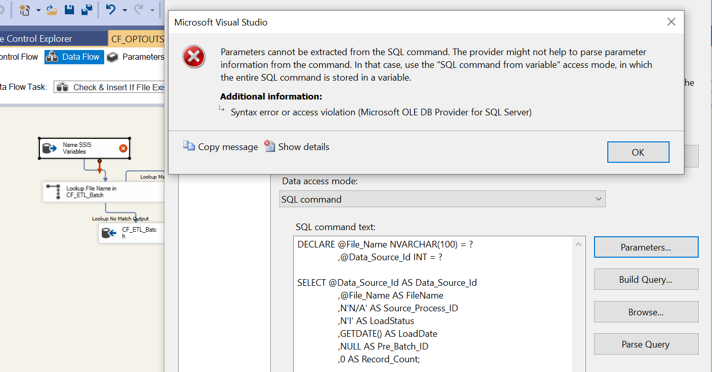 Oledb Source Variable mapping issue (Visual Studio 2019 with SSIS ... Oledb Source Variable mapping issue (Visual Studio 2019 with SSIS ...