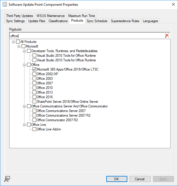 Different type in Product in Software update point component ...