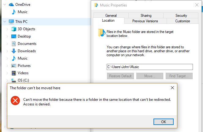 can't return to correct path for music folder on windows 10 - Microsoft Q&A