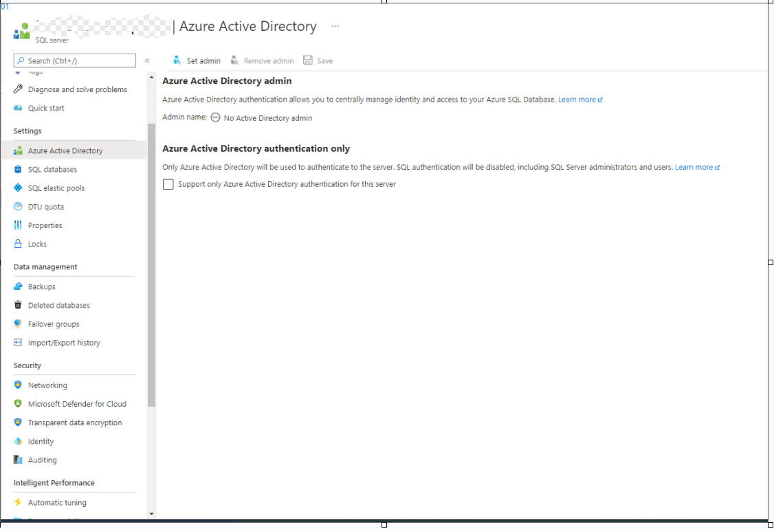Azure-SQL database unable to find backups and active directory admin ...