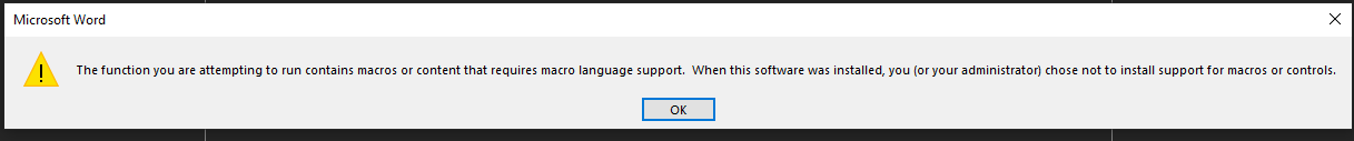 AIP unified labeling client error in Word - The function you are trying ...