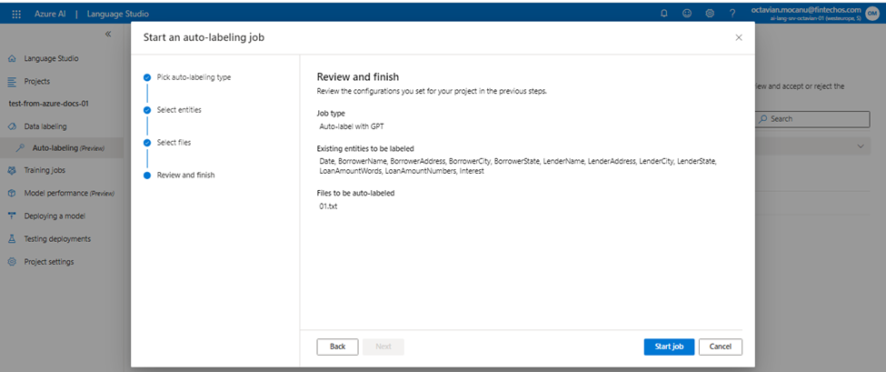 Azure AI - Language Studio – Data Labeling – Auto-label with GPT option - Failed job - Missing ...