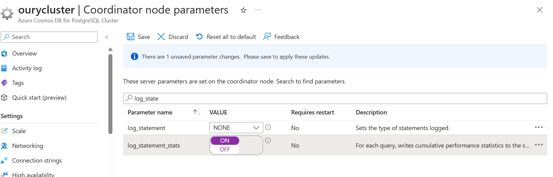 CosmosD DB Postgresql ignores log_statement setting - Microsoft Q&A CosmosD DB Postgresql ignores log_statement setting - Microsoft Q&A