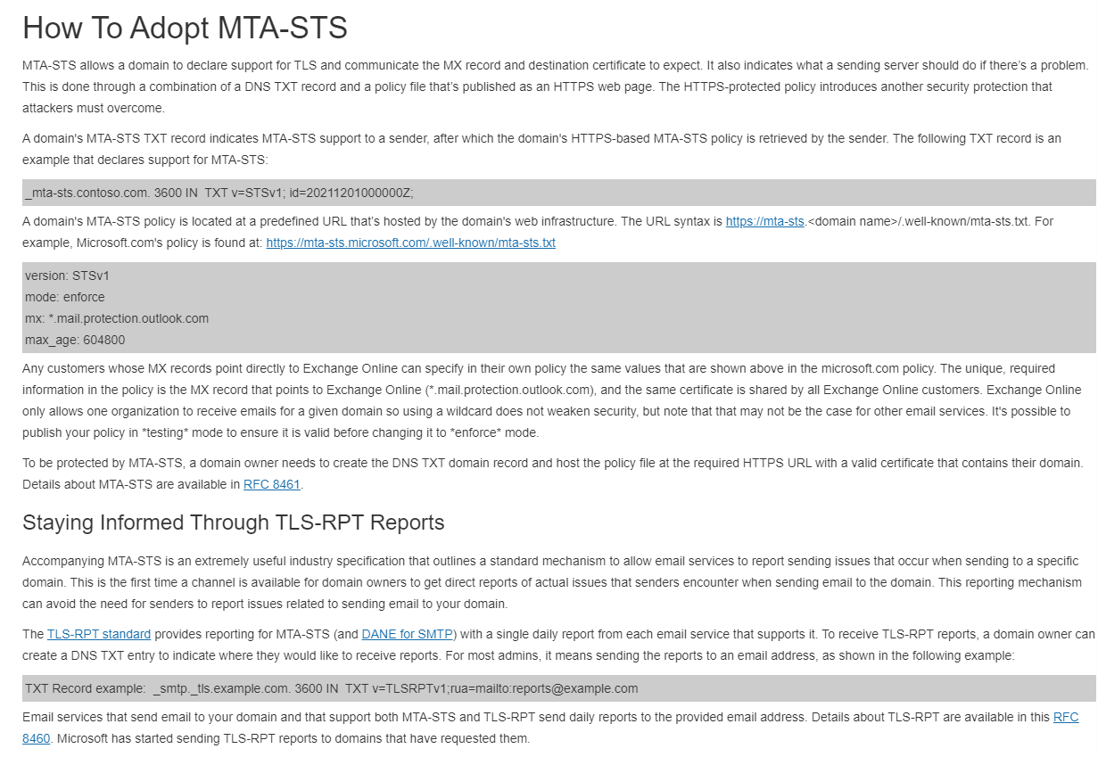 Requirement for MTA-STS - Microsoft Q&A