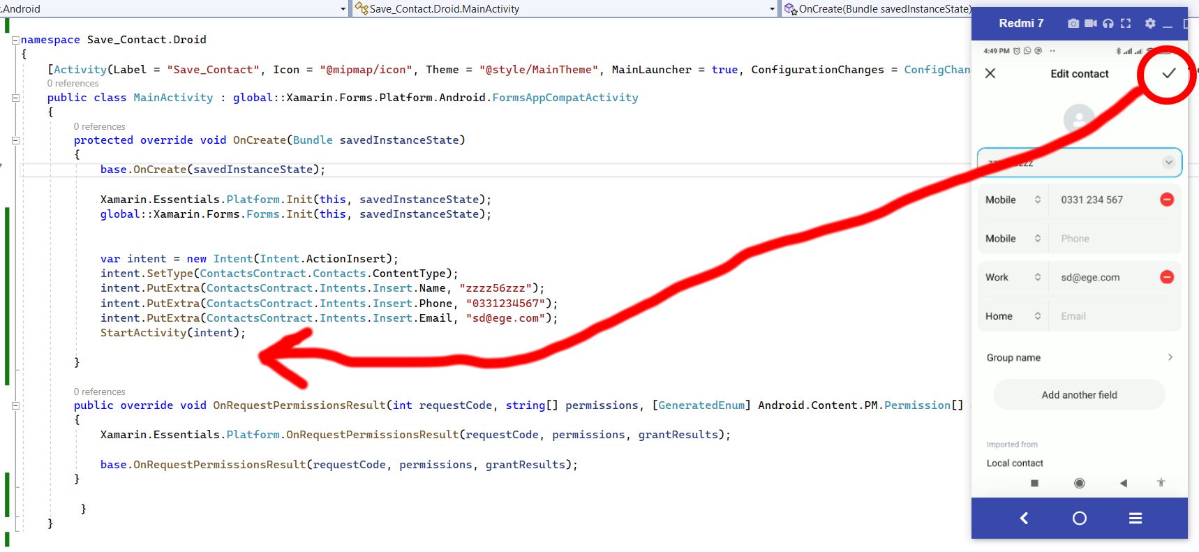 How to click right buton to save contact automaticaly? (Contact ...