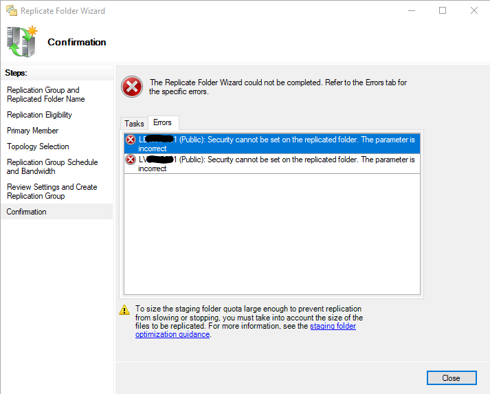 Unable To Create Dfs Replication Microsoft Qanda