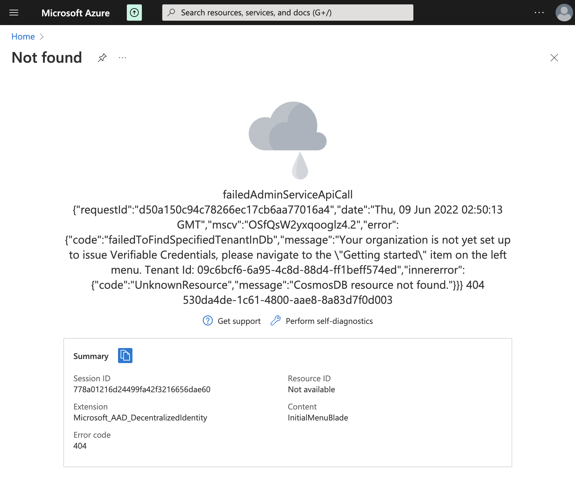 Verifiable Credentials Setup Error - Microsoft Q&A