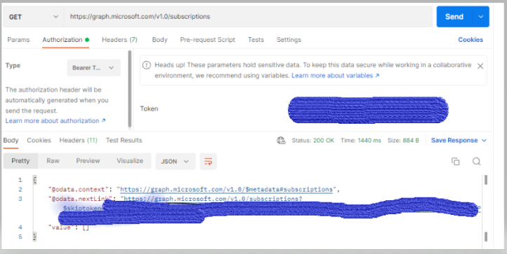 The subscription endpoint returns an empty array even after adding subscriptions - Microsoft Q&A