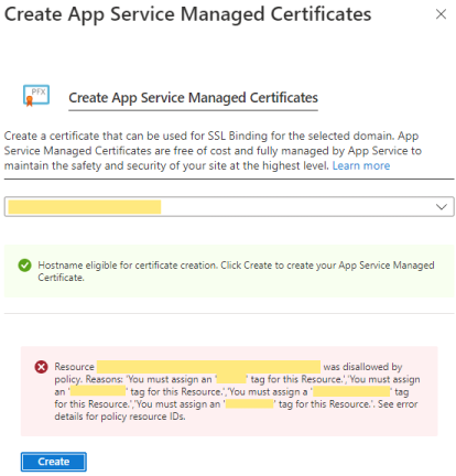 Managed Certificate and Policy violations during create - Microsoft Q&A