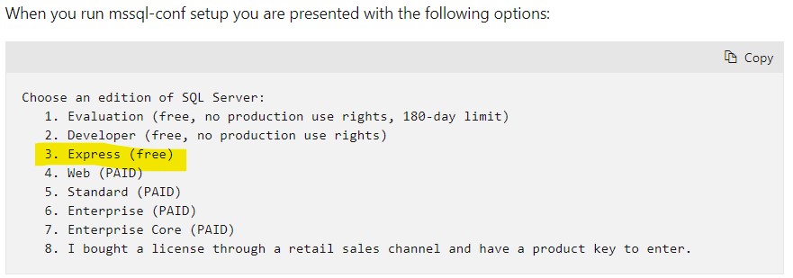 license sql server 2019 express in ubuntu - Microsoft Q&A