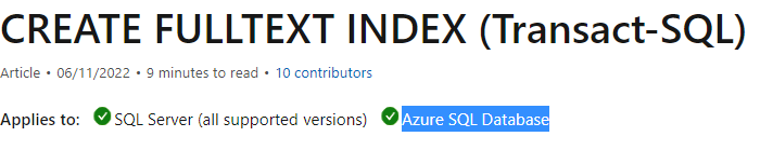Azure SQL database is supported -Fulltext search - Microsoft Q&A