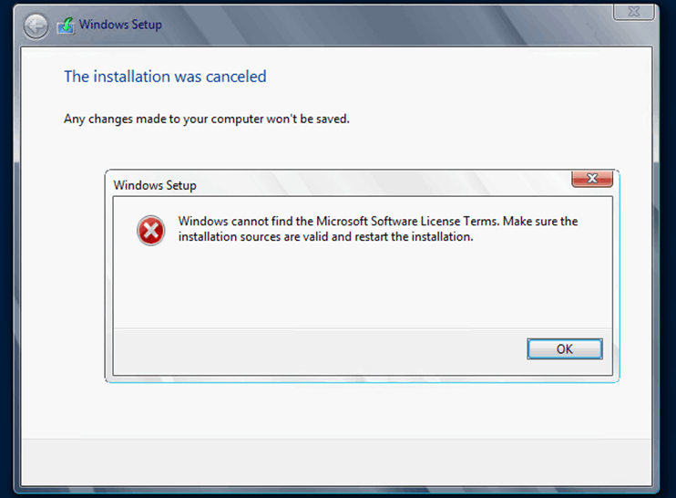 Windows Cannot find the Microsoft Software License Terms Error, while Inplace upgrading ...
