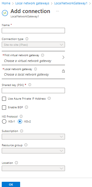 Problem while adding a new connection in a local network gateway - Microsoft Q&A