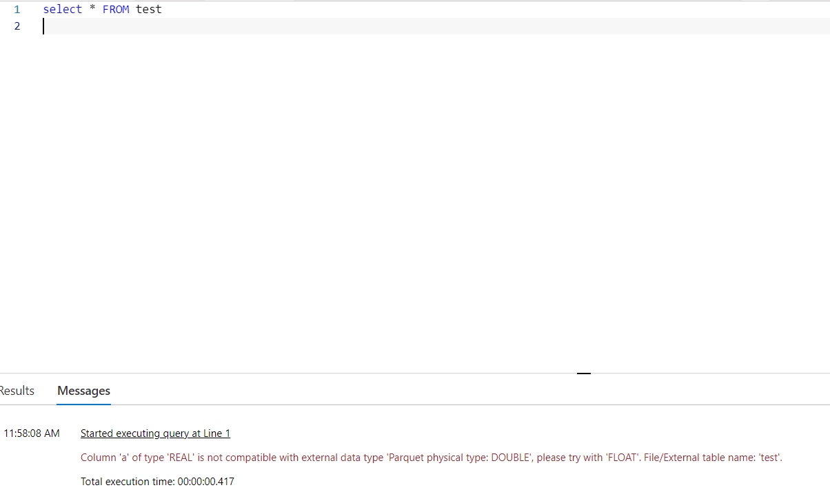 Sql Error When Querying Parquet Table Added To Lake Database Via Gui Microsoft Qanda