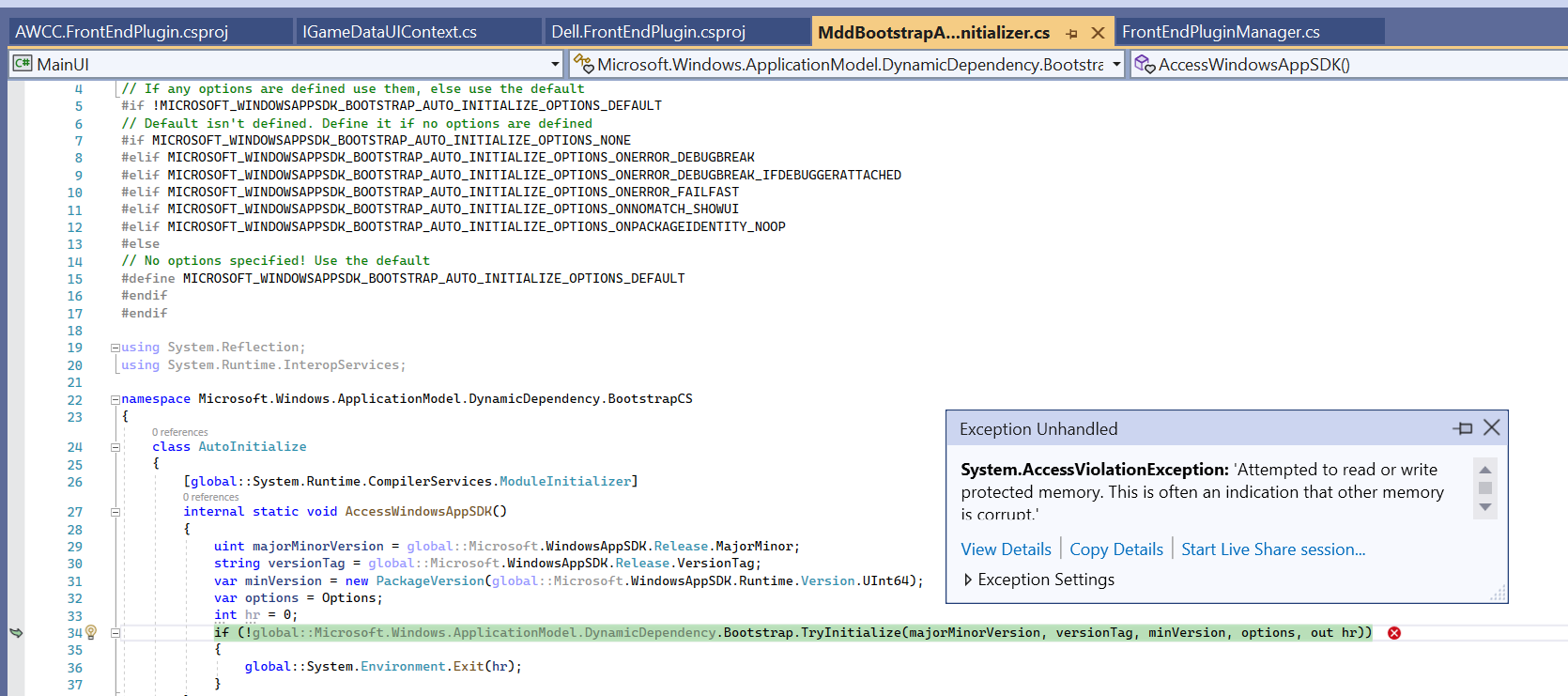 System.AccessViolationException while running Winui3 applicaiton with windowsAppSDK 1.1.1 ...