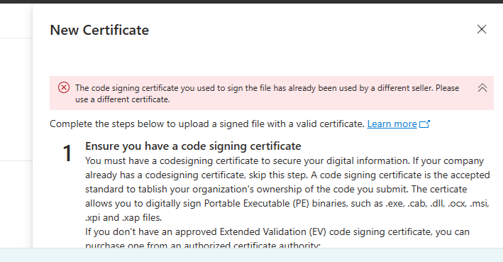 The code signing certificate you used to sign the file has already been ...