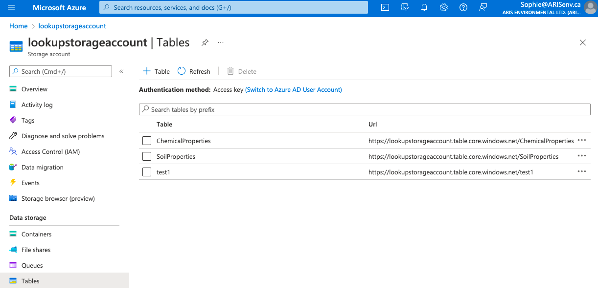 Azure Storage Account--viewing look up table values - Microsoft Q&A