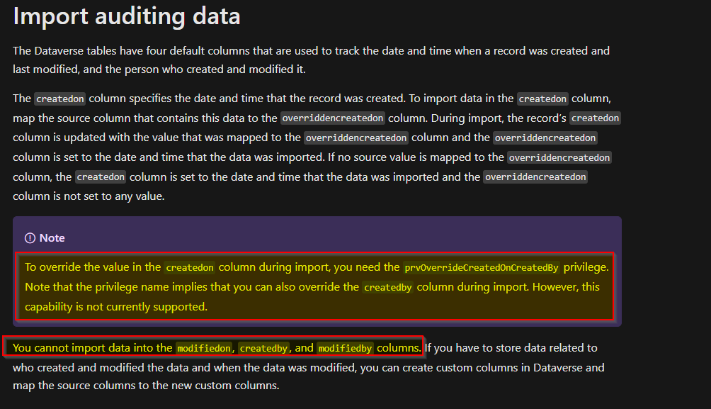 Problem importing data from azure data factory into Dynamics 365 createdon and modifiedon fields ...