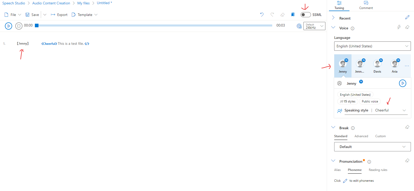 Is it possible to specify the speech rate, lines or speaker of each ...