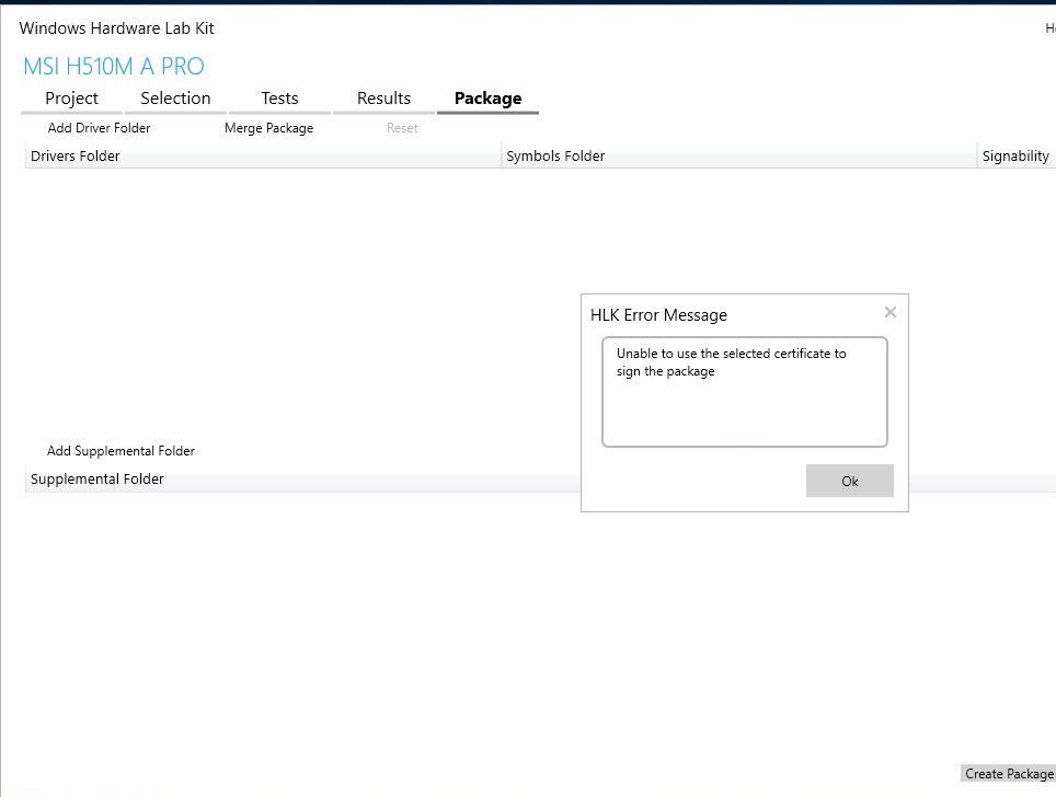 Unable to sign hlkx package using HLK studio on Windows 10 - Microsoft Q&A