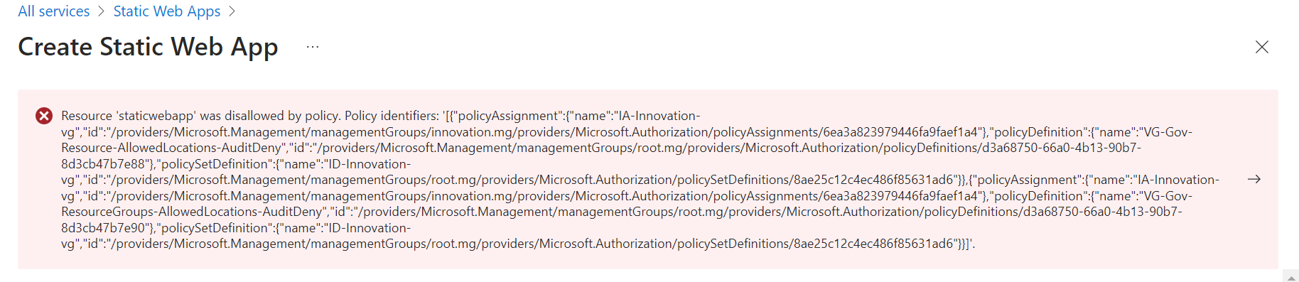 Not able to create Static web app - Microsoft Q&A