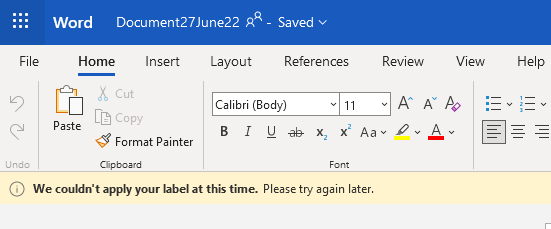 Couldnt apply a label at this time - Microsoft Q&A