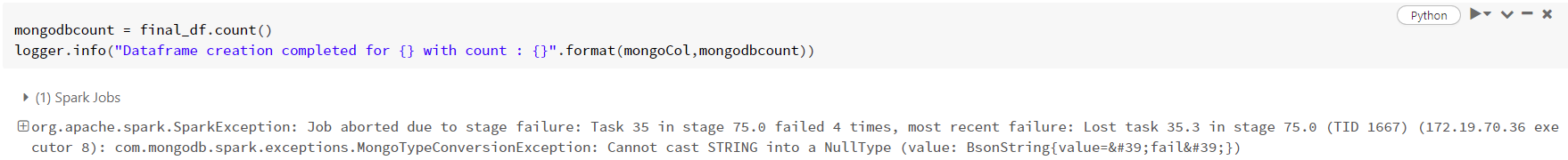 PySpark df.count() operation works fine on DBR 7.3 LTS but fails in DBR 10.4 LTS - Microsoft Q&A
