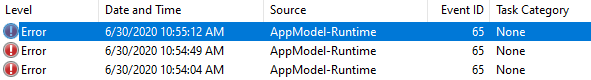 Event 65, AppModel-Runtime - Microsoft Q&A
