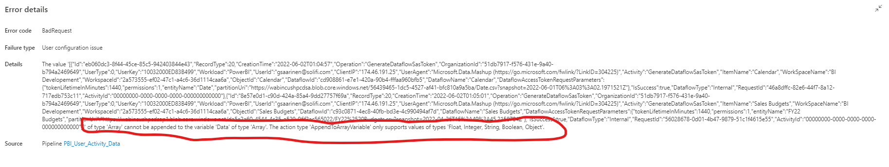 Want To Append The Json Output Of One Web Activity To Array Variable In