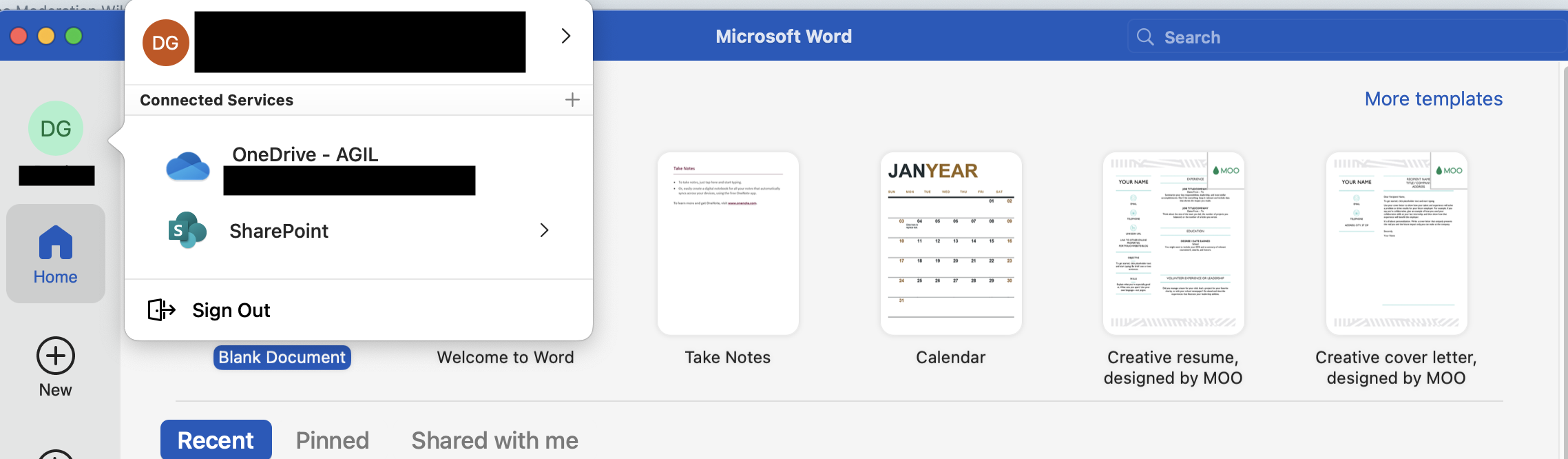 There is no option for "sign in with a different account" on Word ...