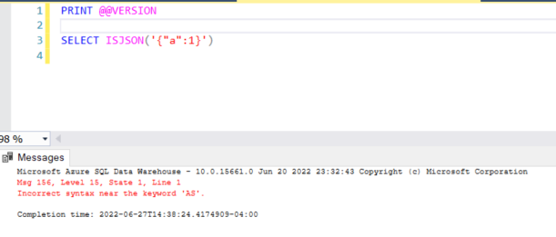 Isjson Error In Synapse Dedicated Pool Microsoft Qanda