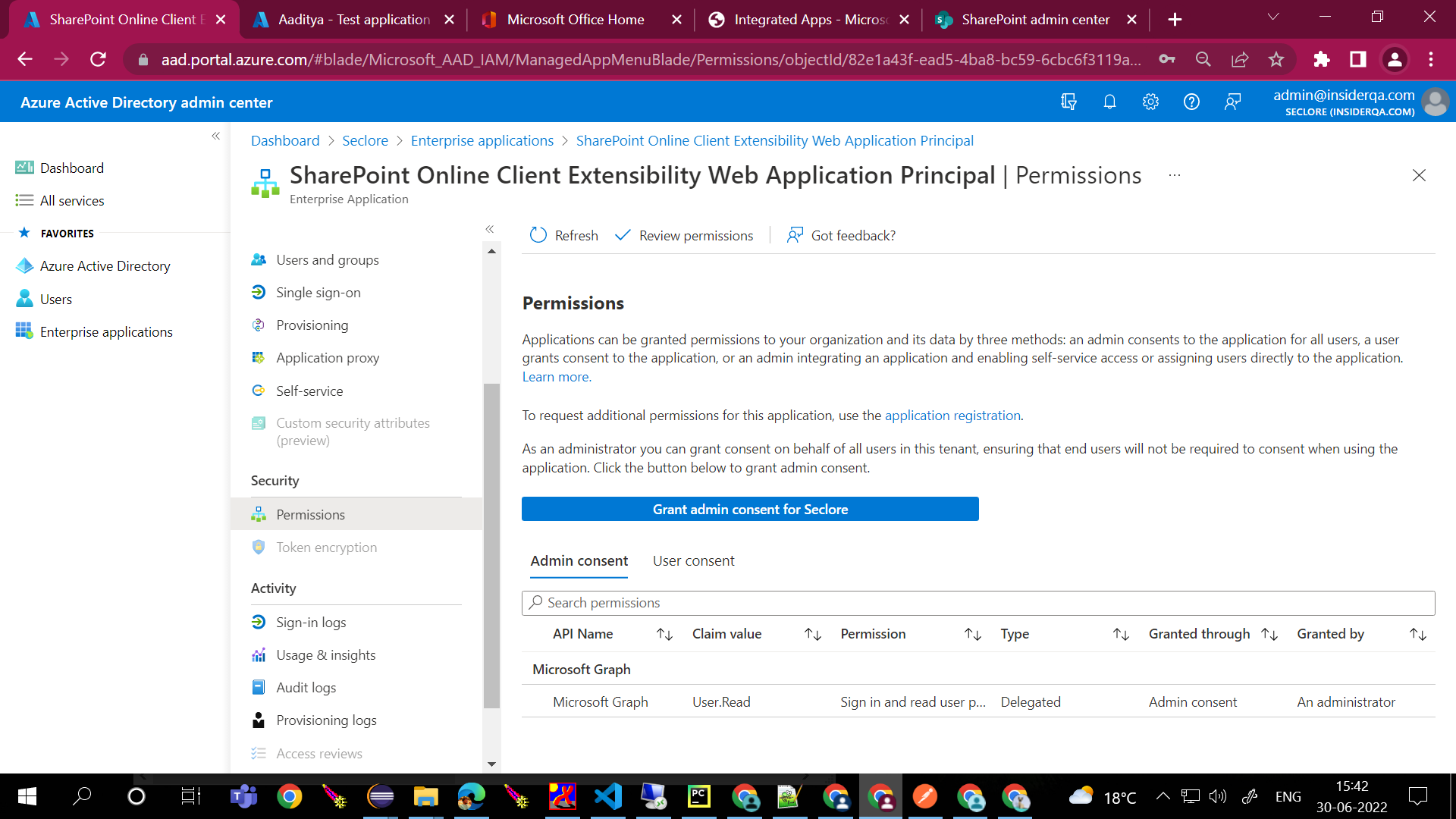 Multiple "User.Read" granted scopes in SPFX's "SharePoint Online Client Extensibility Web ...