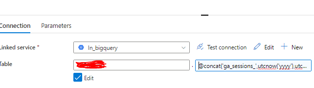 ADF BigQuery : Unable to add dynamic content in source - Microsoft Q&A