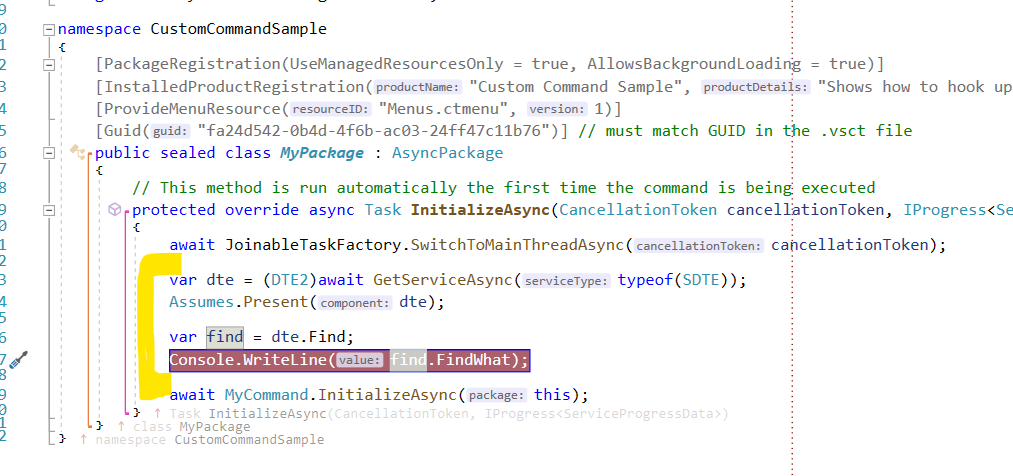 VS2022 SDK: Cannot GET the current value for FindWhat in the dte.Find ...