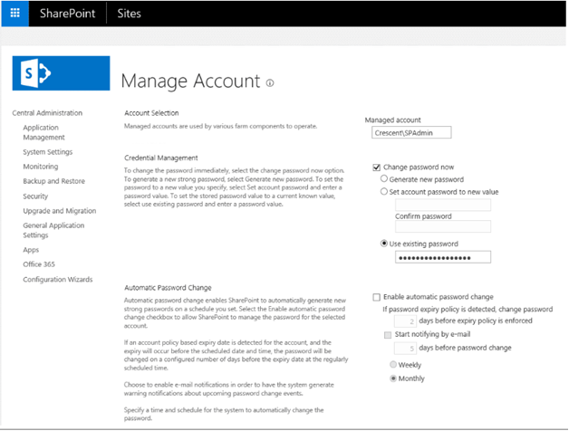 change password for farm account - Microsoft Q&A