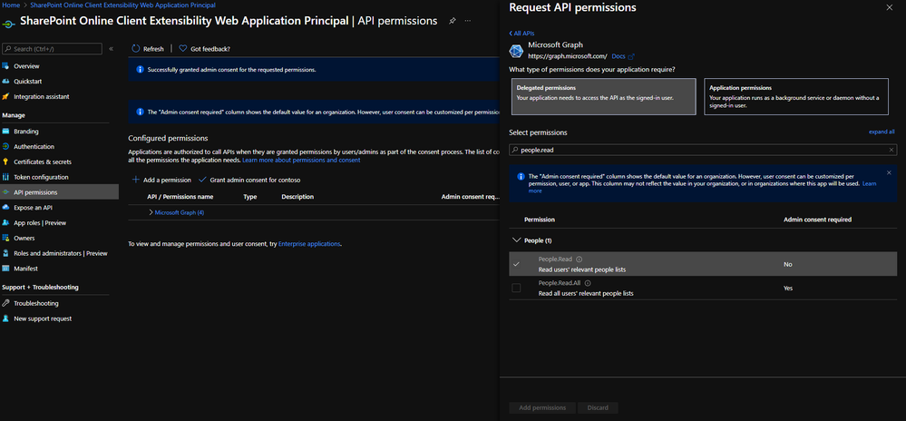 Multiple "User.Read" granted scopes in SPFX's "SharePoint Online Client Extensibility Web ...
