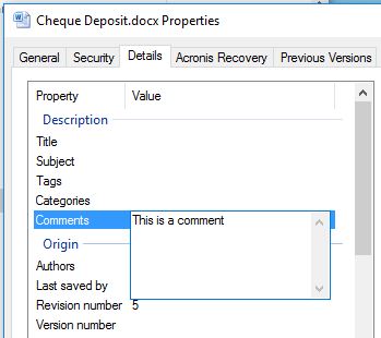 How to add a comment to a document or folder to view via windows ...