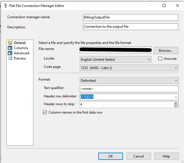SSIS omit header when exporting data to a flat file - Microsoft Q&A
