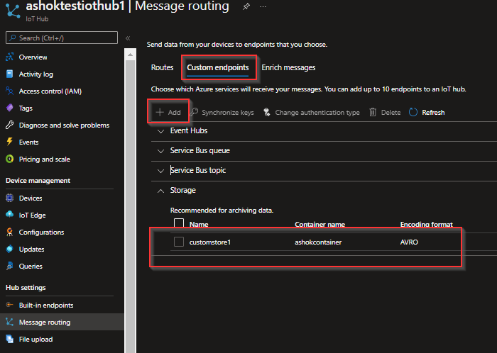 Unable to Add custom endpoint to IoT Hub - Microsoft Q&A