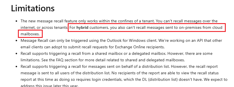 ‎message recall reports are not correct‎ In hybrid exchange - Microsoft Q&A