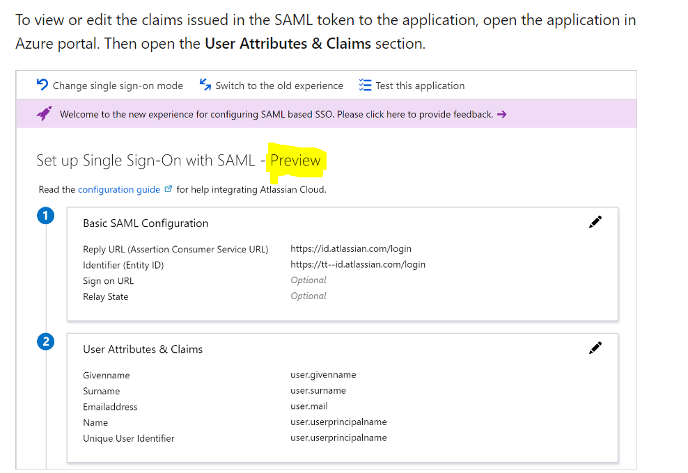 In Azure AD enterprise applications SSO, in Attributes and Claims new ...