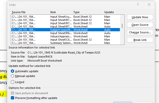 Word - Update Links button Missing when right clicking a specific link ...
