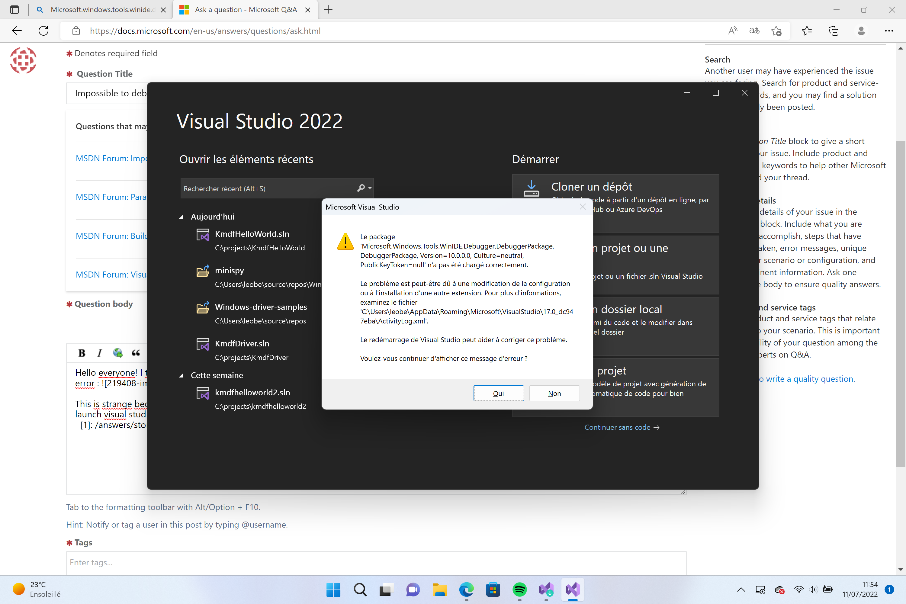 Impossible to debug a driver with visual studio - Microsoft Q&A