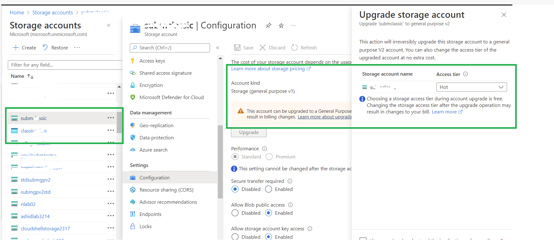can we upgrade file storage types, and classisc storages to genaral ...