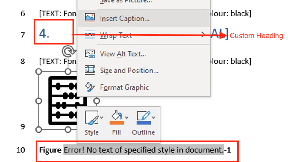 Changing Caption Style for the Custom Heading - Microsoft Q&A