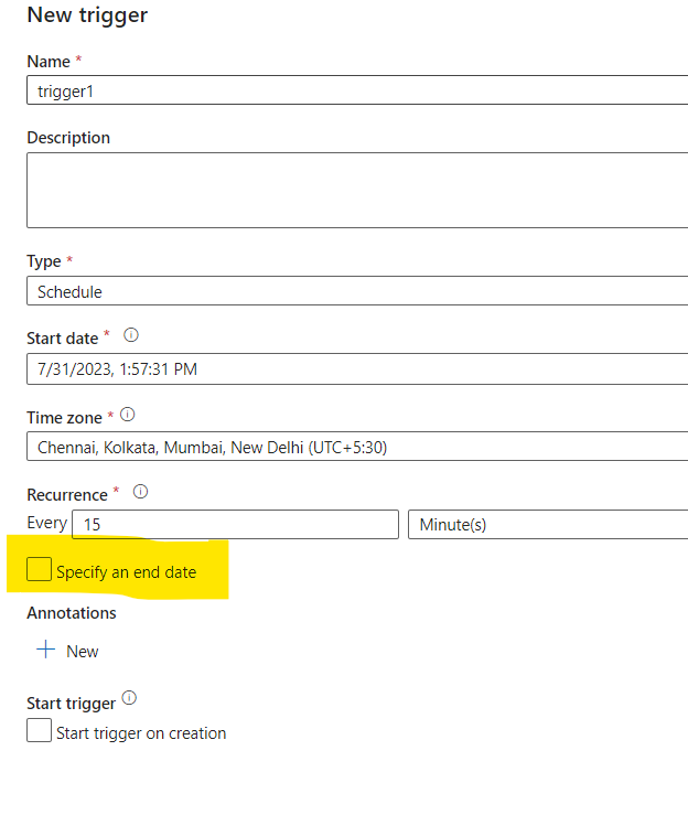 Azure Data Factory - Schedule stat and stop time each day - Microsoft Q&A